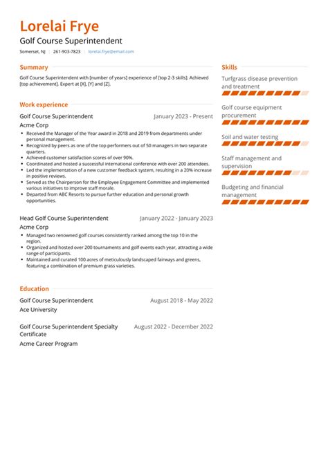 Image result for Golf Course Manager Resume Example