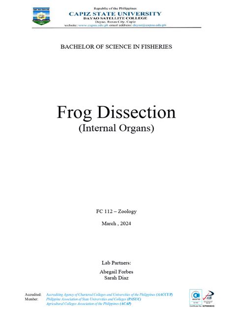 Lab. Report. Frog Dissection | PDF