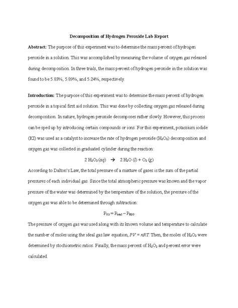 Image result for H2O2 Decomposition Project Report