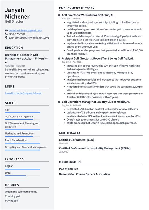 Image result for Golf Course Manager Resume Example