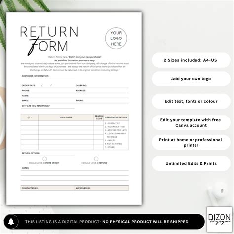 Image result for Return Form Example