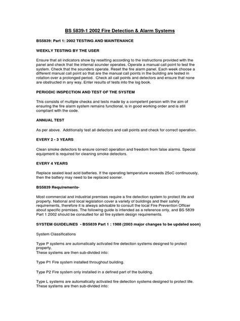 BS 5839 Fire Detection and Alarm Systems 2002 PDF | PDF | Electrical ...