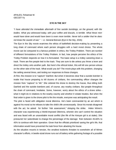 Image result for Reflection Paper Movie Example