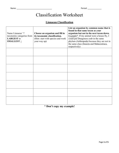 Image result for Linnaean Classification Worksheets