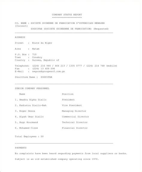 Image result for Status Report Examples