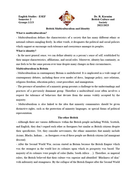 British Multiculturalism and Identity | PDF | Multiculturalism ...