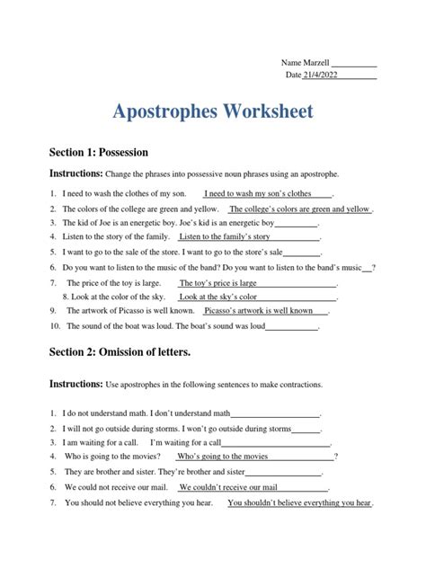 Image result for Apostrophe Practice Worksheet