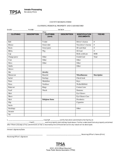 Image result for Inmate Intake Form