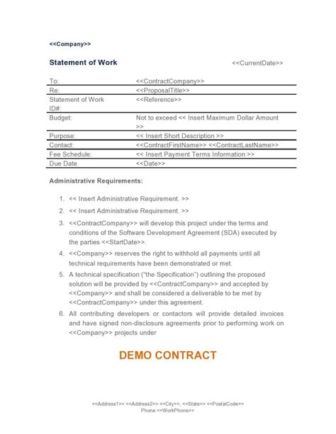 Image result for Statement of Work Format Example