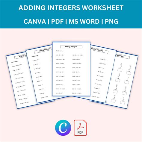 Image result for Adding Integers Free Worksheet