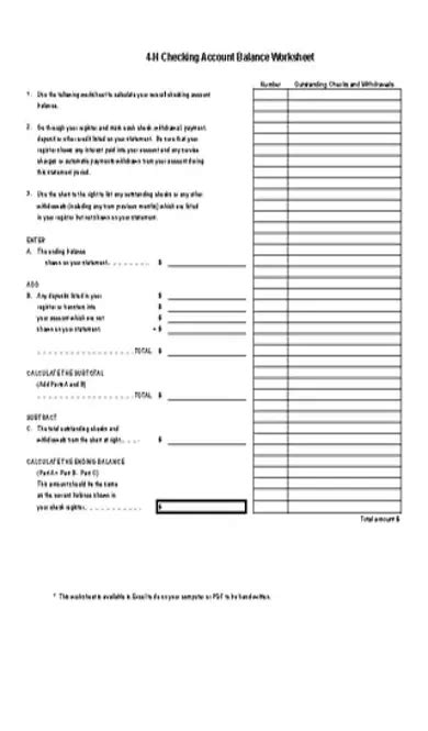 Image result for Checking Account Balance Worksheet