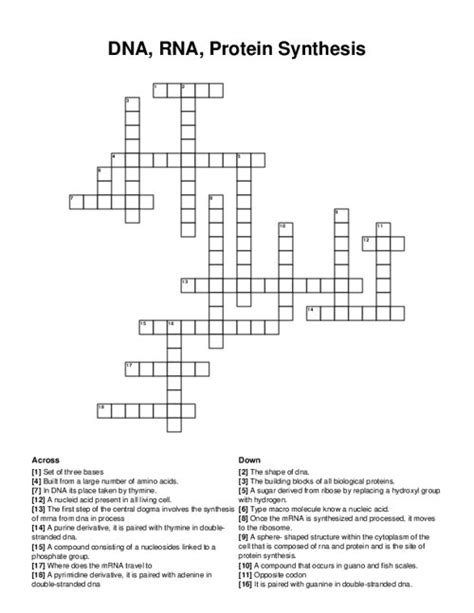 DNA, RNA, Protein Synthesis Crossword Puzzle