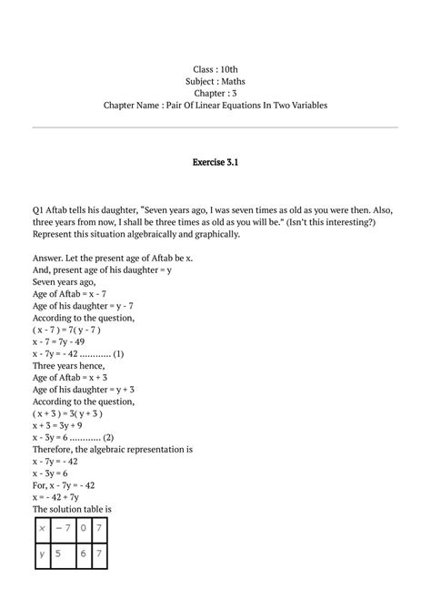 Image result for Class 10 Math Chapter 3 Solution