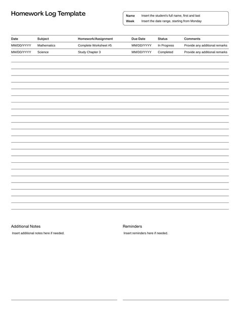 Image result for Homework Log Template
