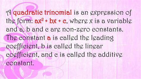 Image result for General Quadratic Trinomial Examples