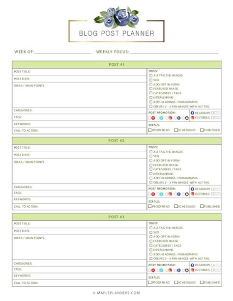 Image result for Free Download Printable Blog Post Planner