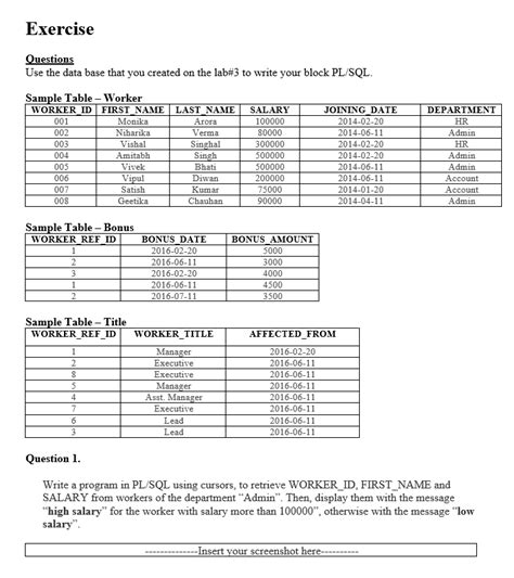 Image result for Sample Table for SQL Exercise