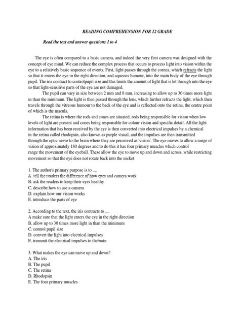 Image result for Reading Comprehension Worksheets Grade 12