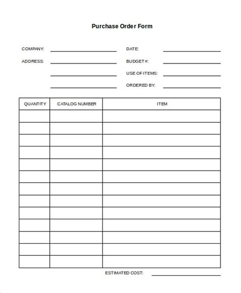 Image result for Simple Purchase Order Form
