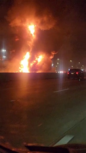 A viewer shared video of a tanker truck fire that broke out earlier this morning on the Gulf Freeway near Baybrook Mall. The truck was reportedly hauling 9,000 gallons of fuel at the time of the fire. | Houston Stringer