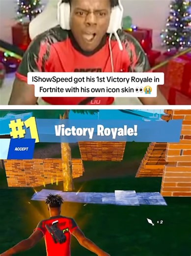 IShowSpeed got his 1st Victory Royale in Fortnite with his own icon skin 👀😭 #ishowspeed #fyp