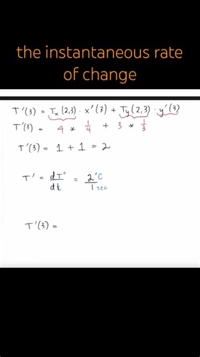 Chain rule application example with a composite function of more than one variable. Find the rate of change in temperature as an object moves on a 2D hot plate at time equals 3 seconds. Given the first partial derivative with respect to x & y. Use a custom chain rule tree diagram to find the formula needed. #math #mathconcepts #calculus #chainrule #compositefunctions