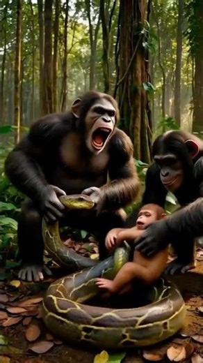 Giant Python Attacks Baby Chimp 🐍 | Parents Fight Back in Jungle!