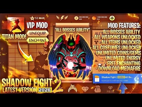 Shadow Fight 2 Mod Apk !! Vip 7 mod Everything Unlocked !! Unlimited Gems & Coin/Max lv 52/Mediafire