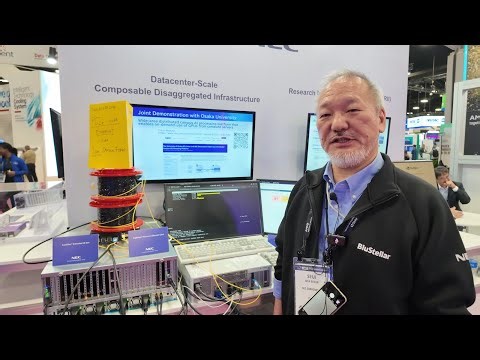 NEC ExpEther PCIe-over-Ethernet demo: Gen3 x16 over 100GbE fiber, GPU pooling