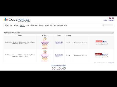 Codeforces Round 1092 (Unrated, Div 1 + Div 2 , Based on THUPC 2026 — Finals) || #codeforces #live