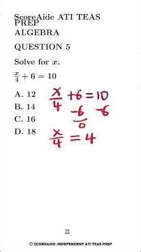 TEAS Math Trick 🔥 Fractions Made EASY (x/4 + 6 = 10)