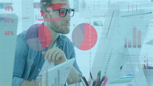 Animation of financial data processing over caucasian businessman using computer | Premium Stock Video Footage