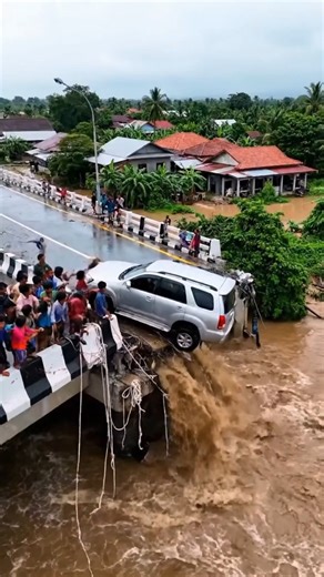 Moments Before Car Trapped on Collapsed Bridge in Flood! | Disaster Strucks