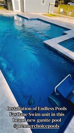 Completed installation of Endless Pools Fastlane unit in a stunning gunite pool #premierchoicepools