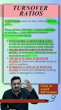 TURNOVER RATIOS MEANING | INVENTORY TURNOVER & TRADE RECEIVABLE TURNOVER RATIO | CLASS-12 ACCOUNTS