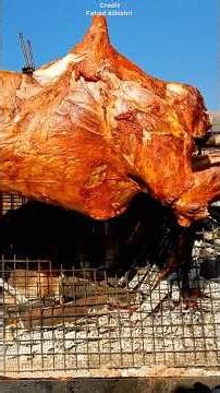 Massive Whole Camel Slow Roasted Over Fire 🔥 Desert BBQ #food #cooking #bbq