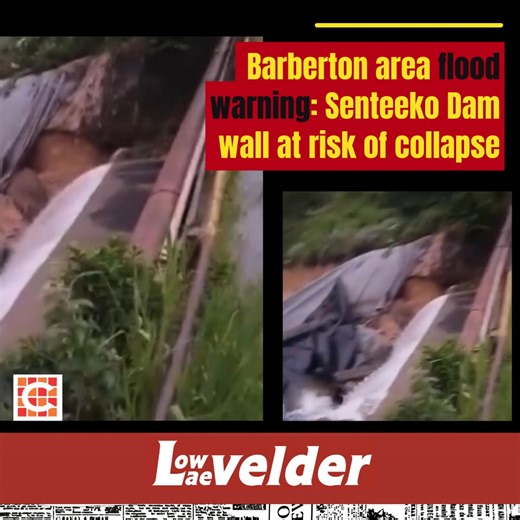 VIDEO: Residents and businesses downstream of Senteeko Dam, which is situated between Barberton and Kaapsehoop, are urged to evacuate immediately ahead of possible flooding as the dam wall nears collapse. Read more here: https://www.citizen.co.za/lowvelder/news-headlines/local-hard-news/2026/01/20/video-barberton-area-flood-warning-senteeko-dam-wall-at-risk-of-collapse/ | Laevelder / Lowvelder