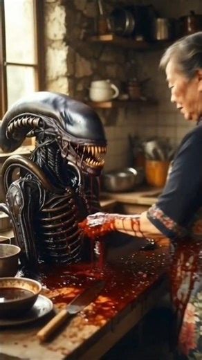 When the alien xenomorph 👽 messes with the wrong Chinese Auntie 🔪 #shorts #viral #trending #aivideo