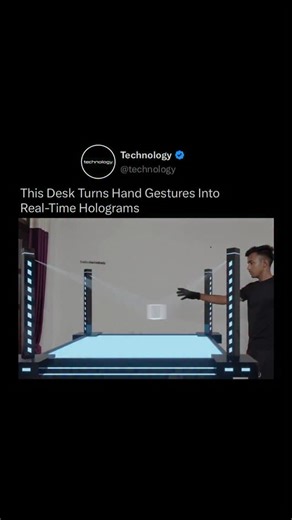 This futuristic desk uses motion tracking and projection mapping to turn hand gestures into real-time holograms. Users can interact with floating 3D objects without a keyboard, mouse, or screen. It shows how the future of computing is moving beyond monitors into fully immersive spaces. Love technology? Follow @Technology Credits: @amn_3170 #technology #reels #future #explore #science | Technology IG
