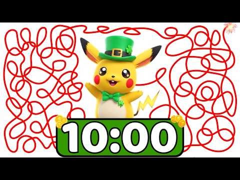 10 Minute Timer 🍀💥 | Pikachu Bomb Timer [ST. PATRICK'S] ☘️🪙💥 | Lucky Classroom Countdown!