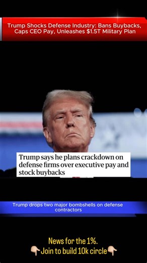 The Apex Insight on Instagram: "TRUMP VS. RAYTHEON! 🚨 $1.5T "Dream Military" Budget & CEO Pay Cap! BREAKING NEWS: President Trump just sent two massive shocks through the defense industry. In a direct attack on the military-industrial complex, Trump has officially BANNED all dividends and stock buybacks for defense contractors. Targeting giants like RTX (Raytheon) and Lockheed Martin, the President posted: "Military equipment is not being made fast enough!" Trump is even capping CEO pay at $5 m