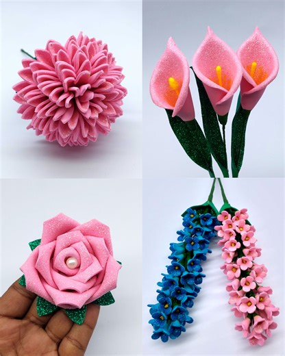 Most beautiful glitter flower making very easy tutorial at home - Room decorating ideas with eva glitter foam sheet paper flower from foamiran #diy #flowers #handmade #decor | Craftsome