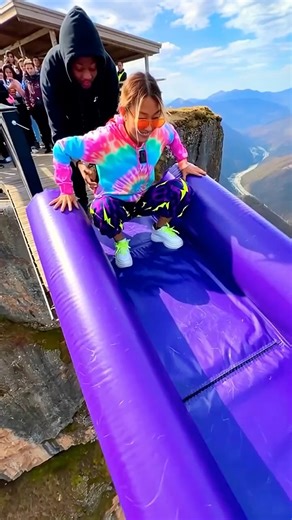 Funky Girl Runs the Cliff Slide 😄 Then Vanishes! #CliffSlide #rdswth #cliffactivity