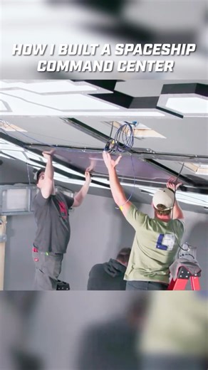 Time to turn these light fixtures into one giant screen window! Pulled the whole team together and aligned the screens. Plus securing the brackets. After installing the TVs and more lights coming in, this starship office is seriously coming together! . Fireballtool.com . . #FireballTool #scifi #office | Fireball Tool