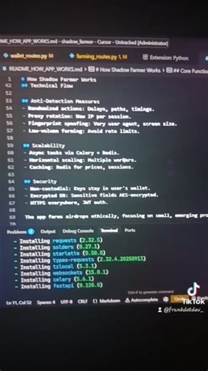 Frank Oge on Instagram: "Shadow Farmer is a Telegram Mini App that automates airdrop farming across Web3 protocols while mimicking human behavior to avoid detection. It's non-custodial, using WalletConnect for secure interactions. Core Functionality 1. User Onboarding - Users access via Telegram Mini App link. - Authenticate with Telegram ID (no KYC). - Generate unique referral code on signup. - Select subscription tier: Hobbyist (free, limited), Whales ($10/month, unlimited), Protocol ($50/mont