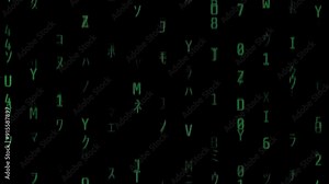 Green Japanese Characters Stream Down a Black Screen in Vertical Lines, Emulating the Iconic Matrix Code Effect.