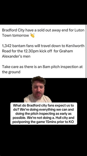 Fair play to all fans travelling down either tonight or tomorrow #leagueone #bradfordcity