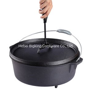 [Hot Item] Outdoor Covered Dutch Oven Cast Iron Camping Pot with Lid Lifter