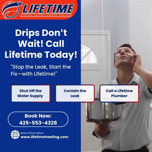 💧 Drips Don’t Wait—And Neither Should You! There is nothing quite like the "drip, drip, drip" of a leak to ruin your day. Whether it’s a pesky kitchen faucet or a mysterious puddle near the water heater, small leaks can quickly turn into massive repair bills if left alone. Don’t give water damage a head start! If you find a leak, follow these three steps immediately: Shut Off the Water Supply 🛑 Contain the Leak 🪣 Call a Lifetime Plumber 📞 At Lifetime Heating, Cooling, Plumbing & Electric, we