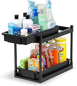 IRIS USA Under Sink Organizer, Bathroom Organizers and Storage, Pull Out Under Cabinet Kitchen Shelf Pantry Under Counter, Cleaning Supplies, Vertical Spice Rack Slide Out Drawers, Easy Assembly